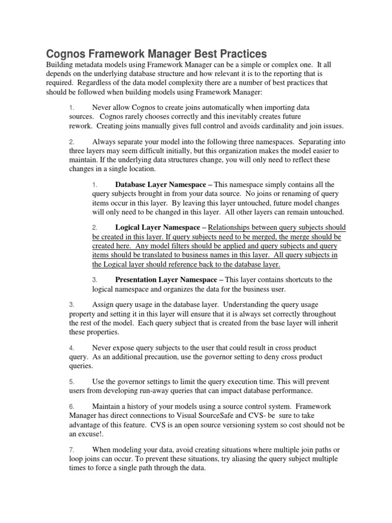 Cognos Framework Manager Best Practices | PDF | Information Retrieval | Databases