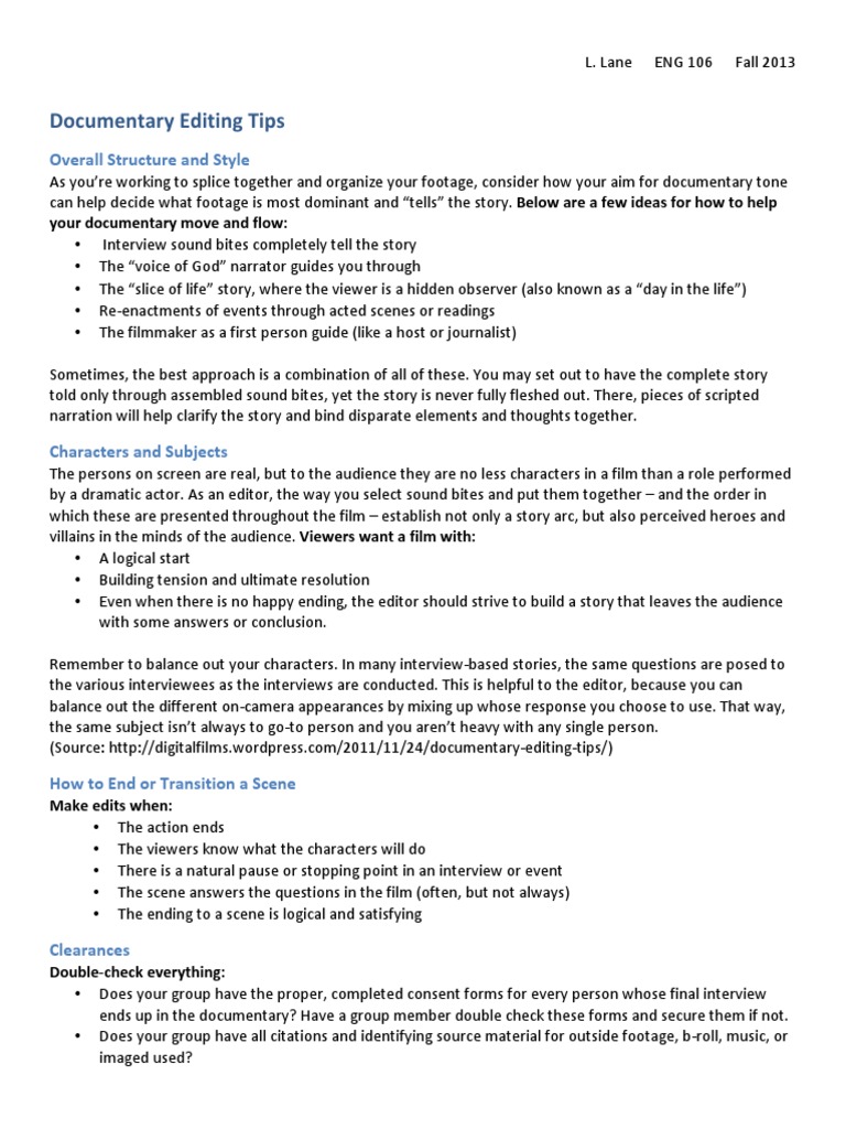 Documentary Editing Tips | PDF