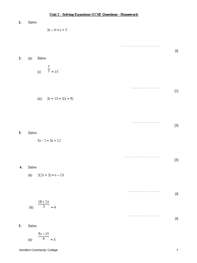 GCSE Solving Equations Homework | PDF