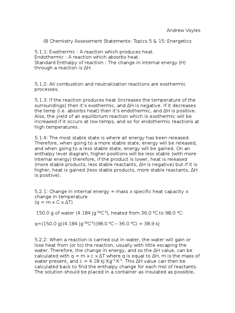 IB HL Chemistry Assessment Statements Topic 5 | PDF | Chemical ...