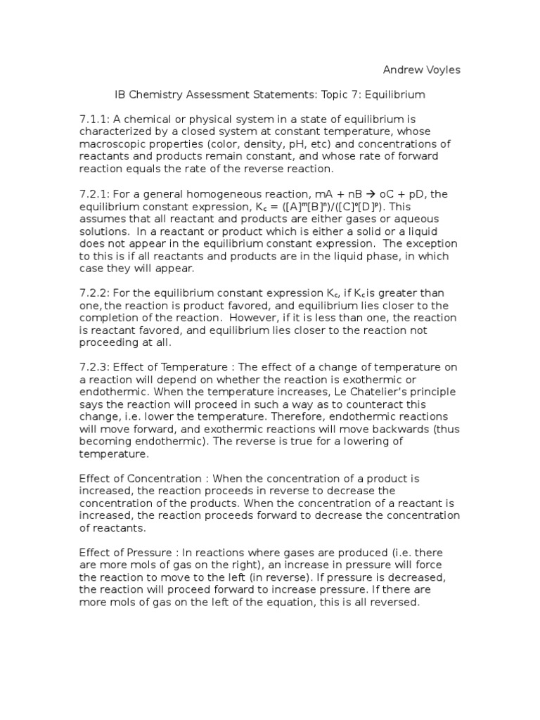 IB HL Chemistry Assessment Statements Topic 7 | PDF | Chemical ...