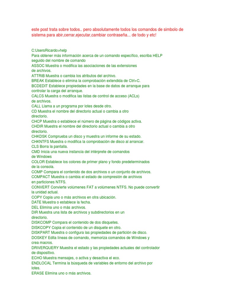 CMD Comandos | PDF | Archivo de computadora | Programa de computadora