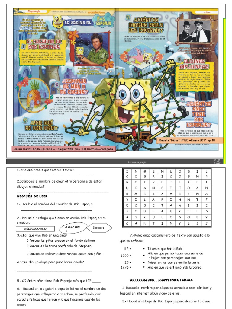 Actividades de Bob Esponja para Niños | PDF | Estudios de idiomas ...
