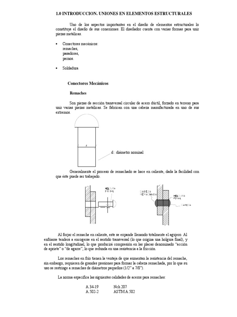 Cap 1 Uniones Remachadas Estructurales PDF | PDF | Acero estructural ...