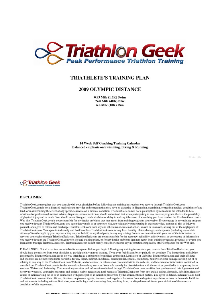 Sample Olympic Distance Triathlon Training Plan | PDF | Triathlon ...