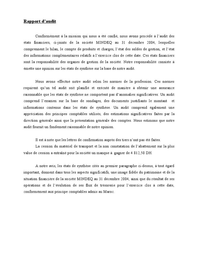 Rapport D'audit | PDF