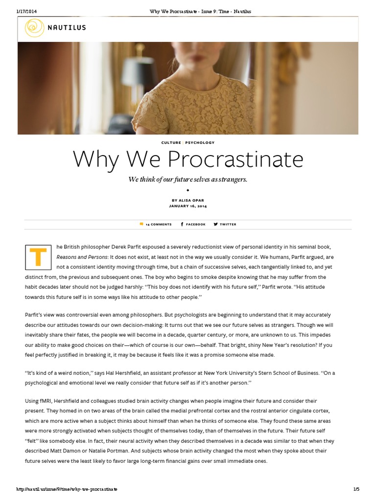 Why We Procrastinate - Issue 9 - Time - Nautilus | PDF | Self | Neuroscience