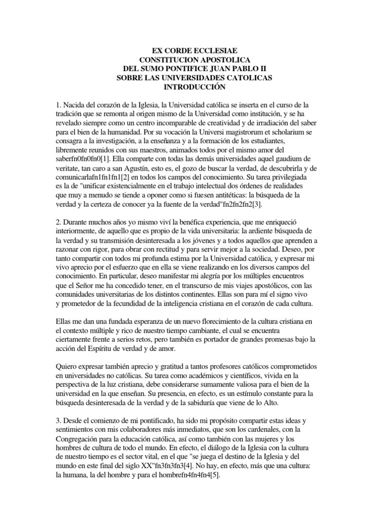 Ex Corde Ecclesiae | PDF | Iglesia Católica | Divinidad (disciplina académica)