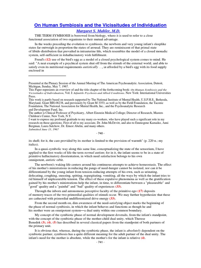 Human Symbiosis and Individuation Stages | PDF | Id | Psychoanalysis