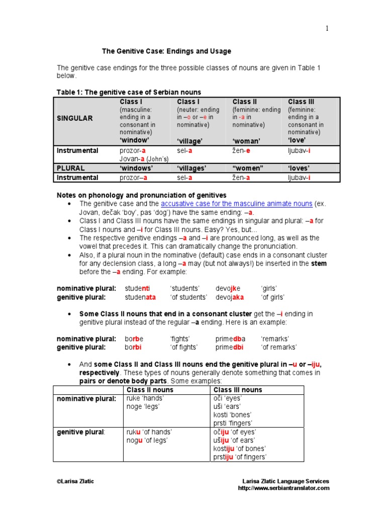 Serbian Genitive Case | PDF | Grammatical Gender | Plural