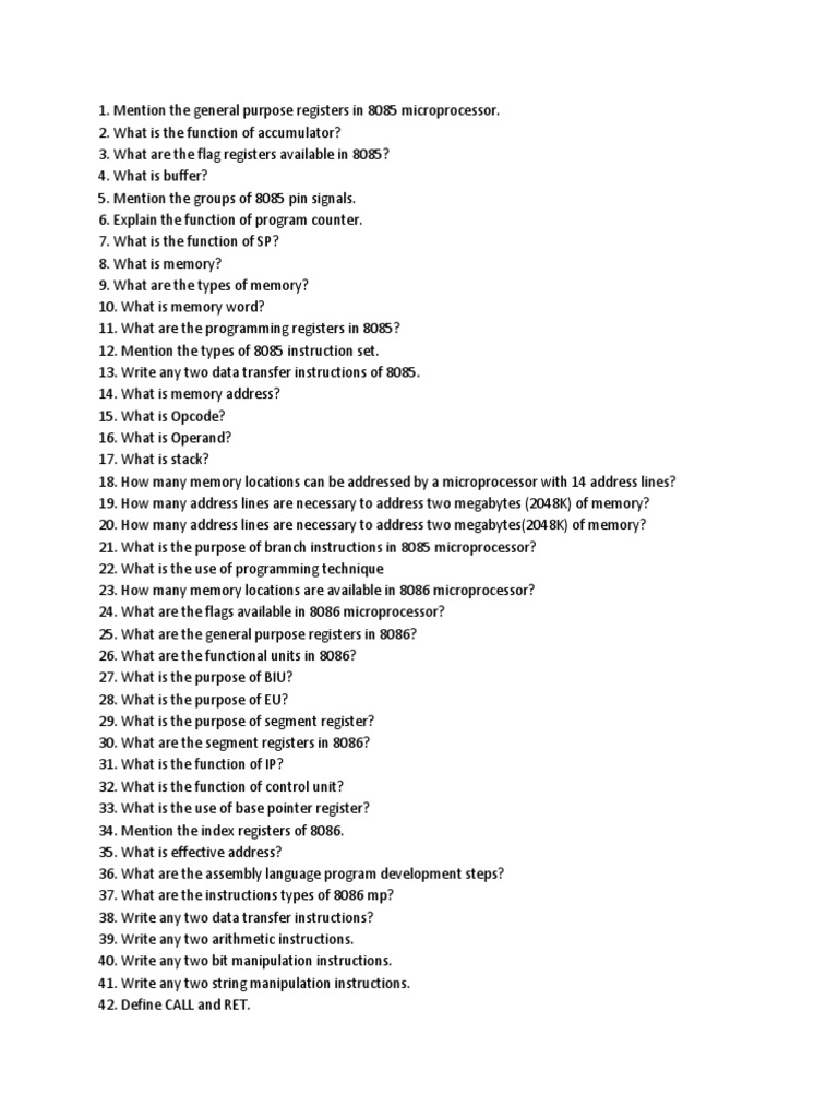 Microprocessor Question | Download Free PDF | Instruction Set | Assembly Language