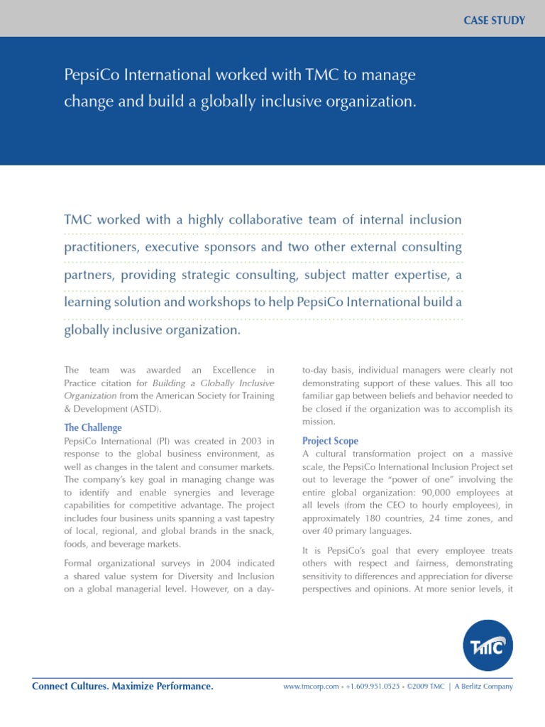 TMC PepsiCo 03 | PDF | Organizational Culture | Diversity (Business)
