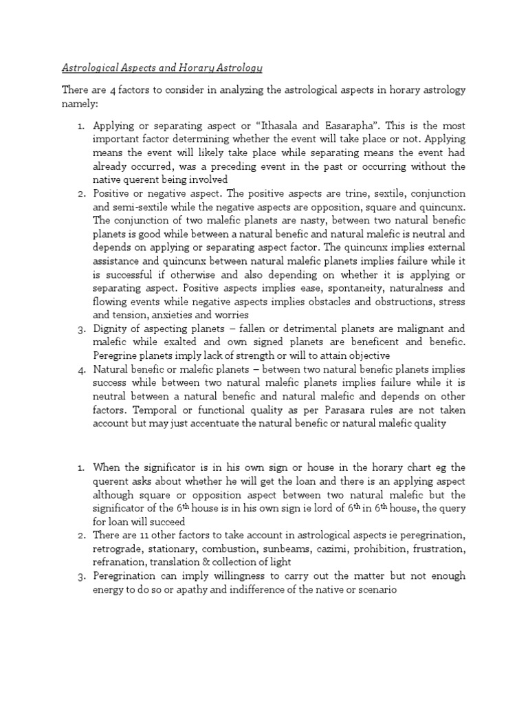 Microsoft Word - Astrological Aspects and Horary Astrology | PDF ...