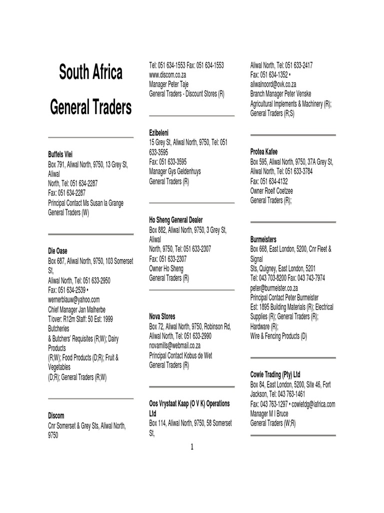 South Africa General Traders Directory | PDF