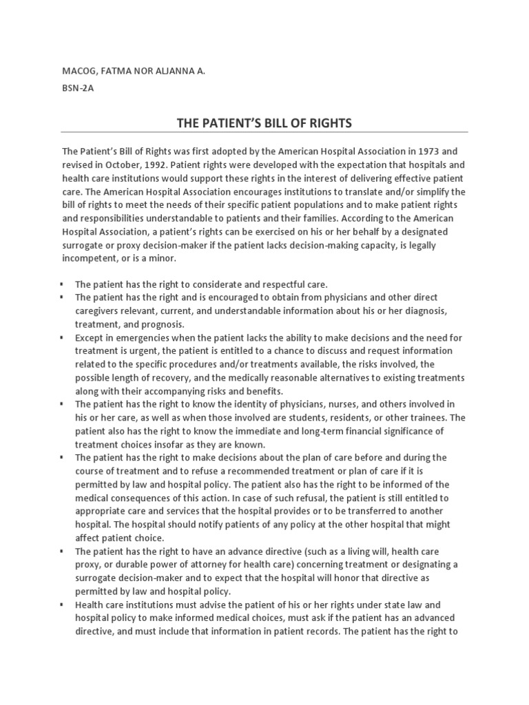 The Patient’S Bill Of Rights