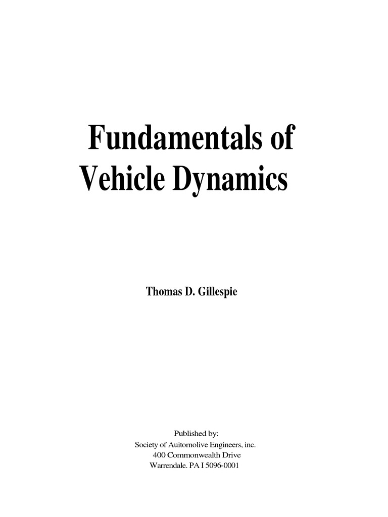 Fundamentals of Vehicle Dynamics: An Introduction to Vehicle Dynamics ...