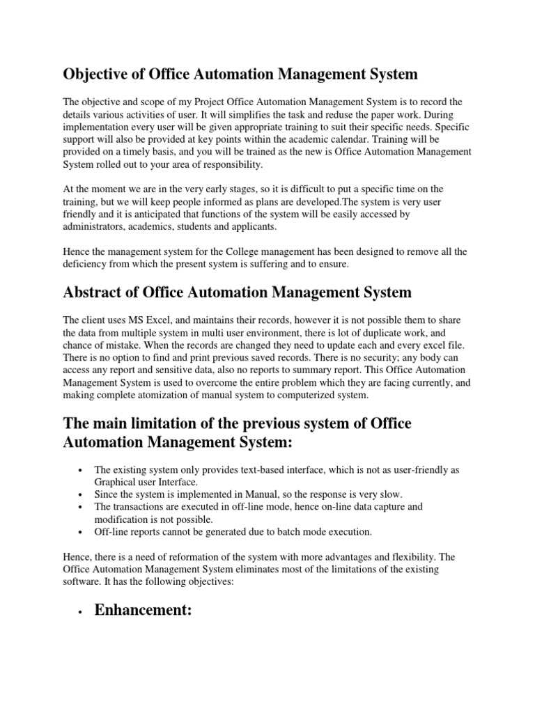 Office Automation Management System Overview | PDF | Databases | Input ...