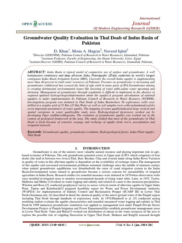 Groundwater Quality Evaluation in Thal Doab of Indus Basin of Pakistan ...
