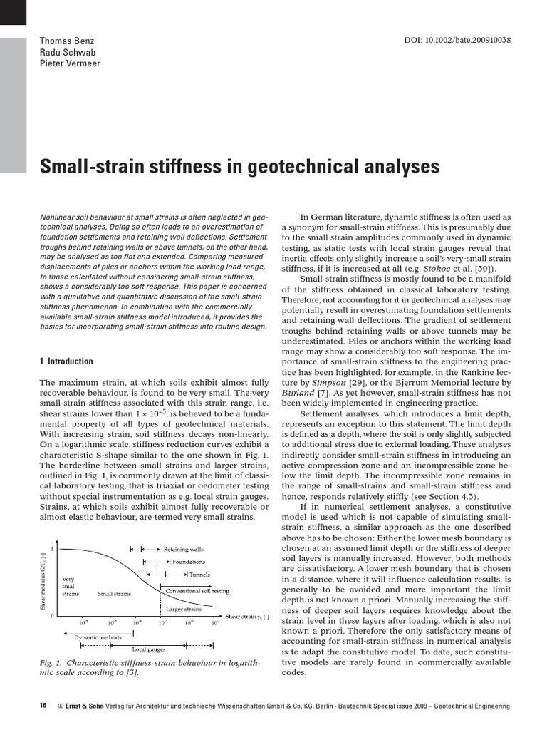 Benz Small Strain Stifness in Geotechnical Analyses | PDF | Elasticity ...