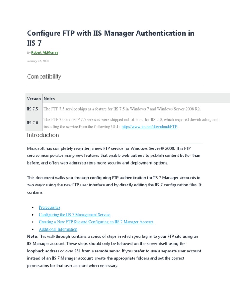 Configure FTP With IIS Manager Authentication in IIS 7 Printed | PDF | Internet Information ...