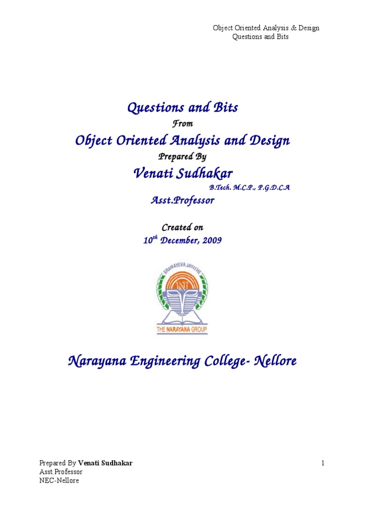 Questions and Bits Object Oriented Analysis and Design Venati Sudhakar | PDF | Unified Modeling ...