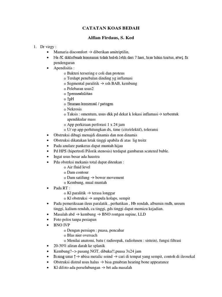 Catatan Koas Bedah - Alfian | PDF