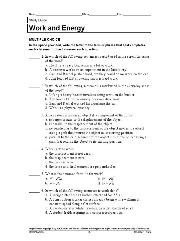 Chapter 5 Study Guide | PDF | Potential Energy | Kinetic Energy