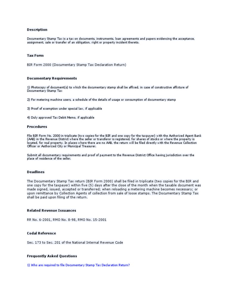 Description: 1) Who Are Required To File Documentary Stamp Tax ...