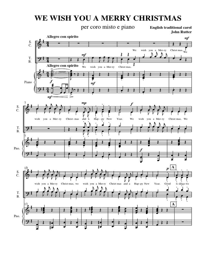 We Wish You A Merry Christmas: Per Coro Misto e Piano | PDF | English ...