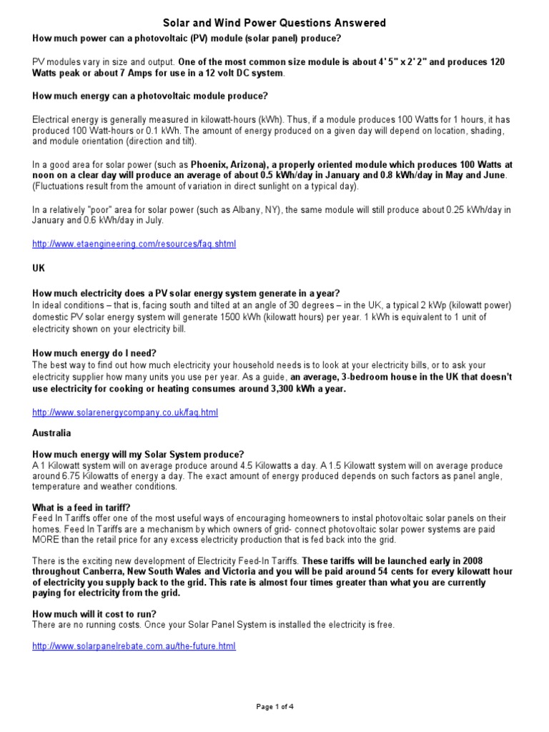 Solar and Wind Power FAQs | PDF