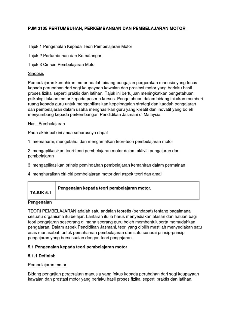 Teori Pembelajaran Motor dan Kematangan | PDF