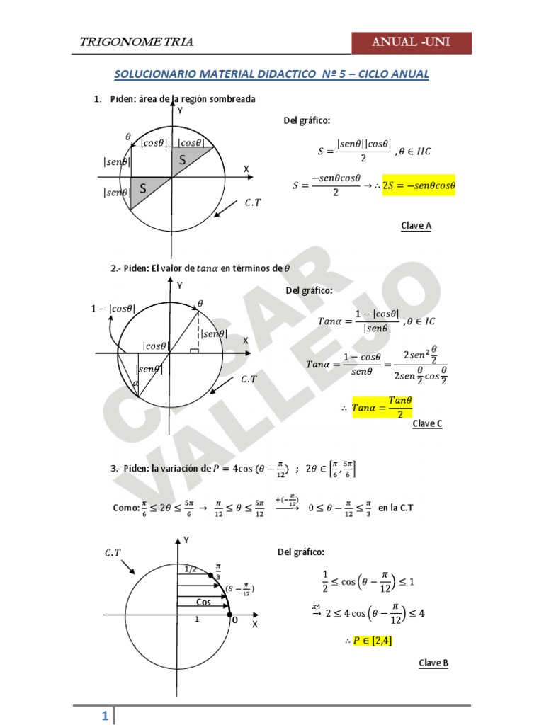 Solucionario Anual UNI Completo | PDF | Trigonometría | Enseñanza de matemática