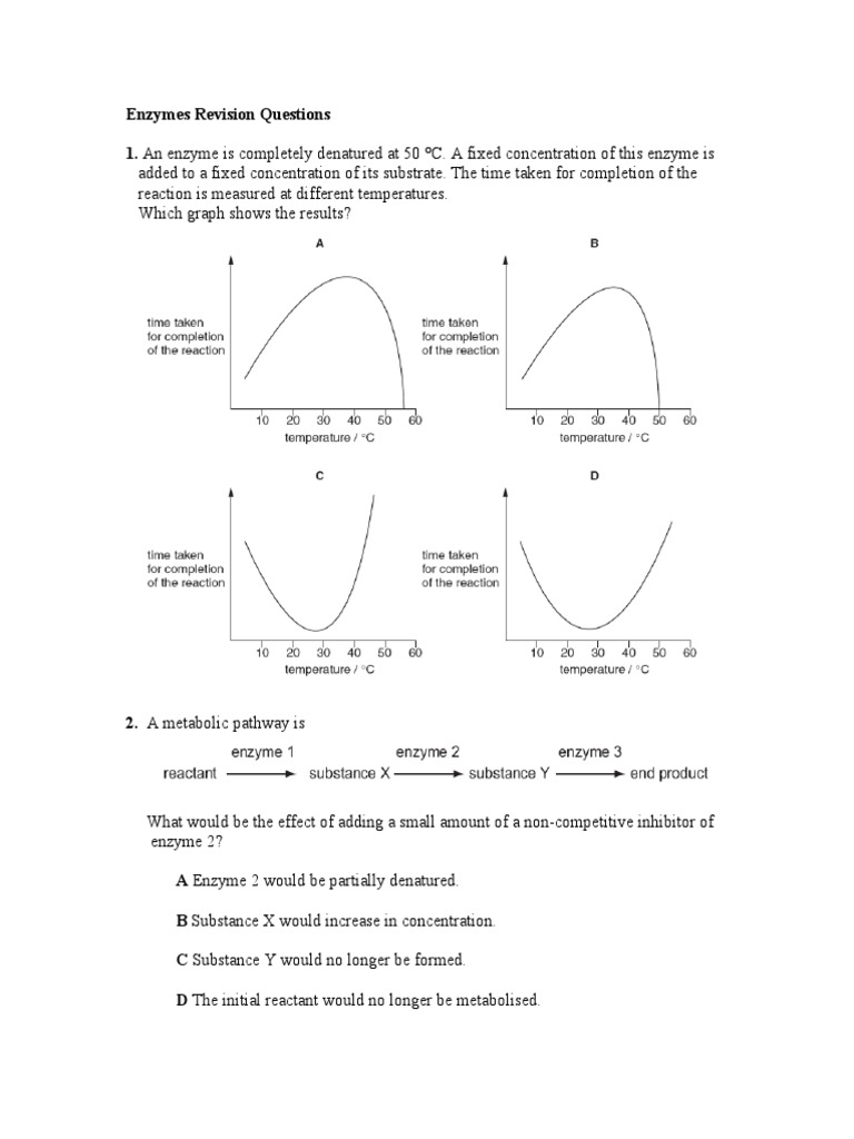 Enzymes Multiple Choice Revision Questions | PDF | Substrate (Chemistry ...