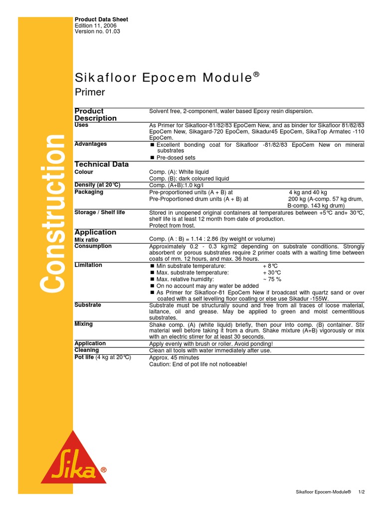 Sikafloor Epocem Module | PDF | Water | Chemistry
