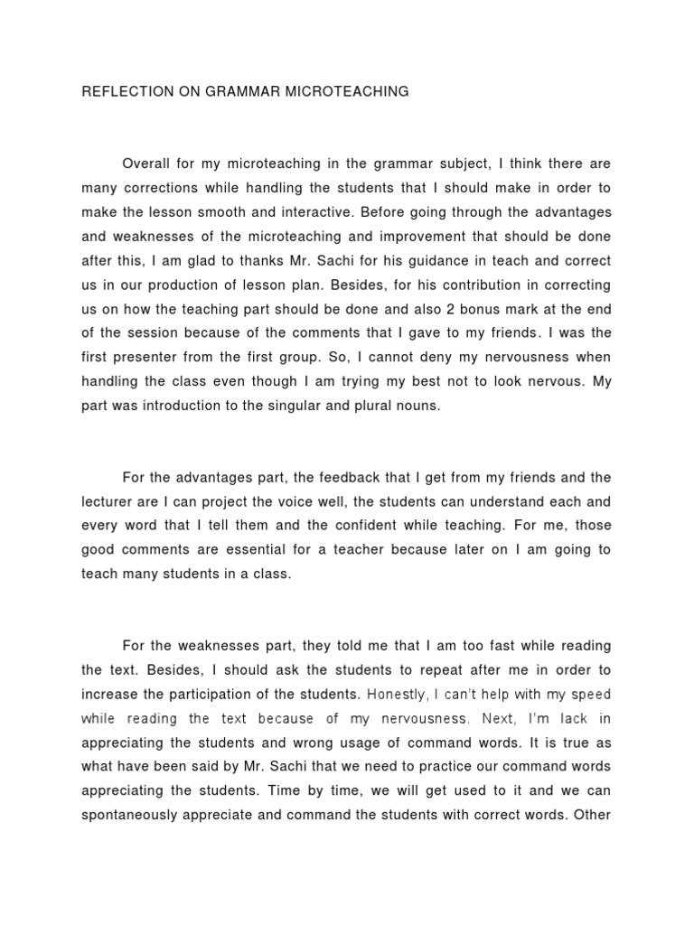 Reflection On Grammar Microteaching | PDF | Teachers | Grammar