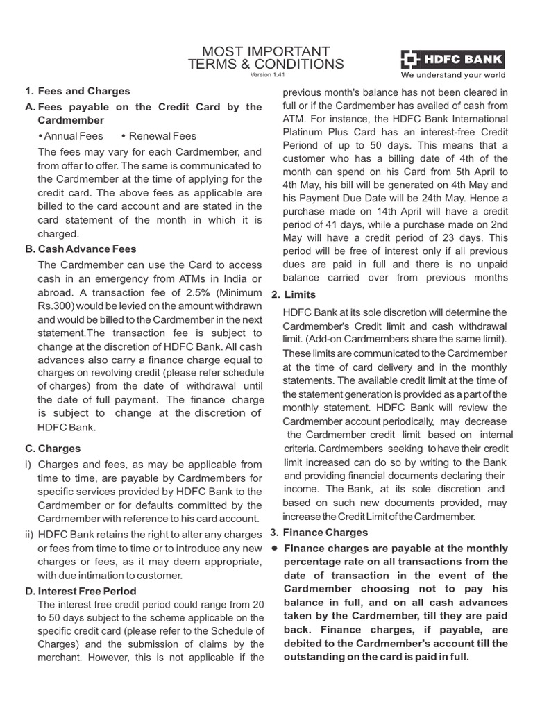 CC Common MITC | PDF | Payments | Credit Card