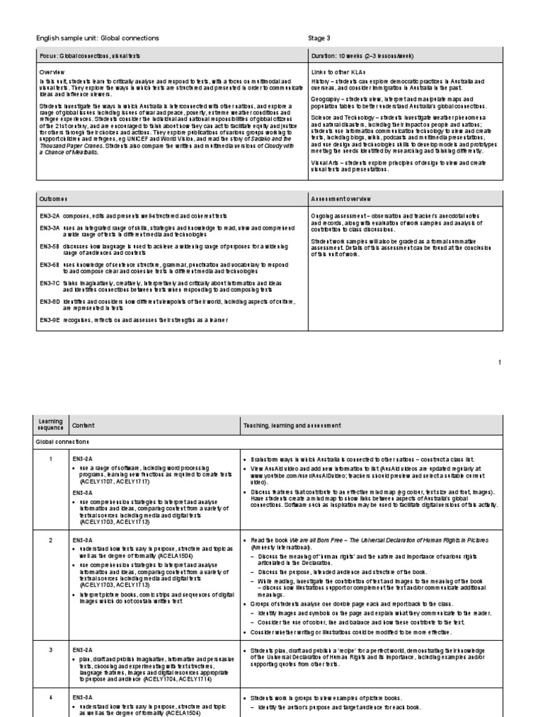 English Sample Unit: Global Connections Stage 3 | Download Free PDF ...