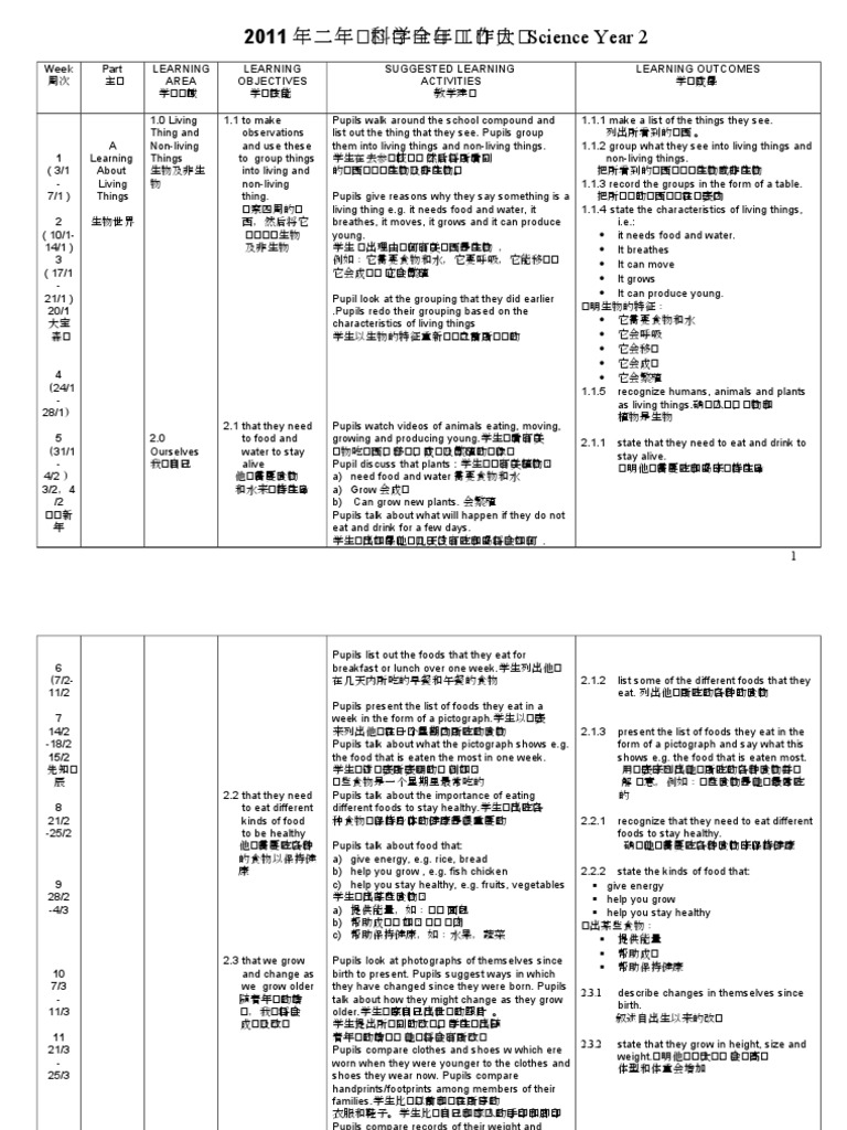 Science Curriculum for Year 2 | PDF | Wellness