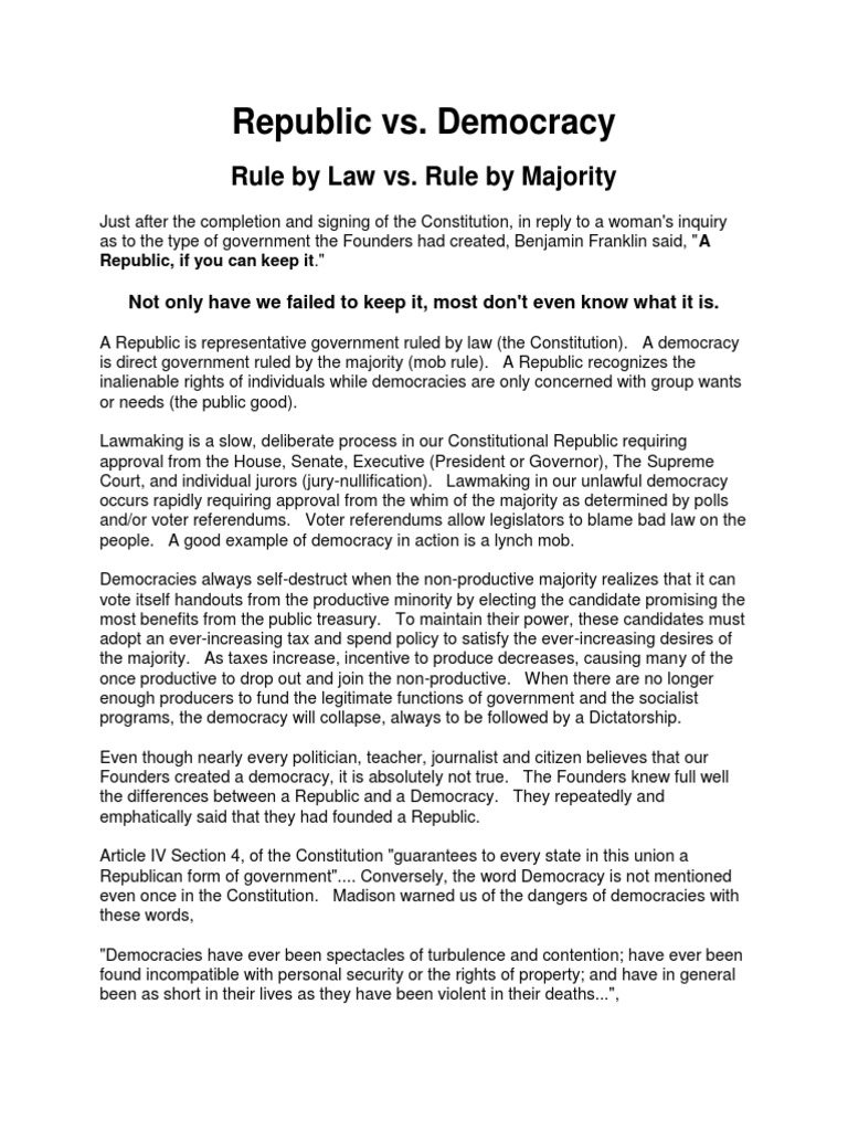 Republic Vs Democracy | Download Free PDF | Franklin D. Roosevelt ...