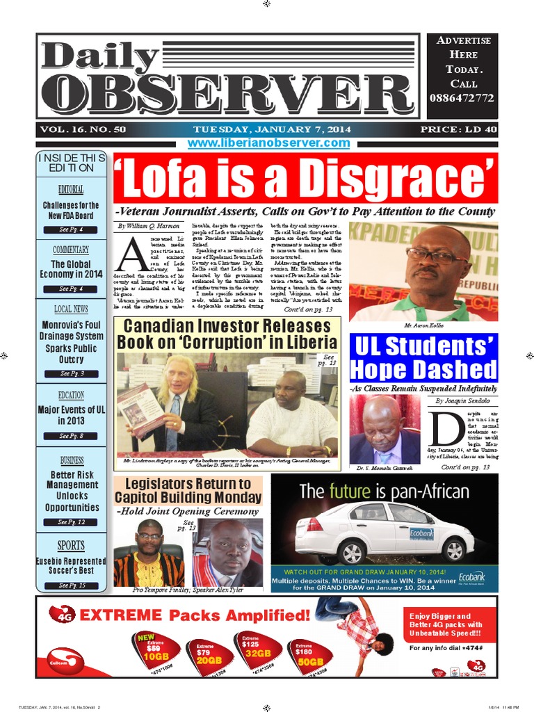 Liberian Daily Observer 01/07/2014 | South Sudan | Sudan