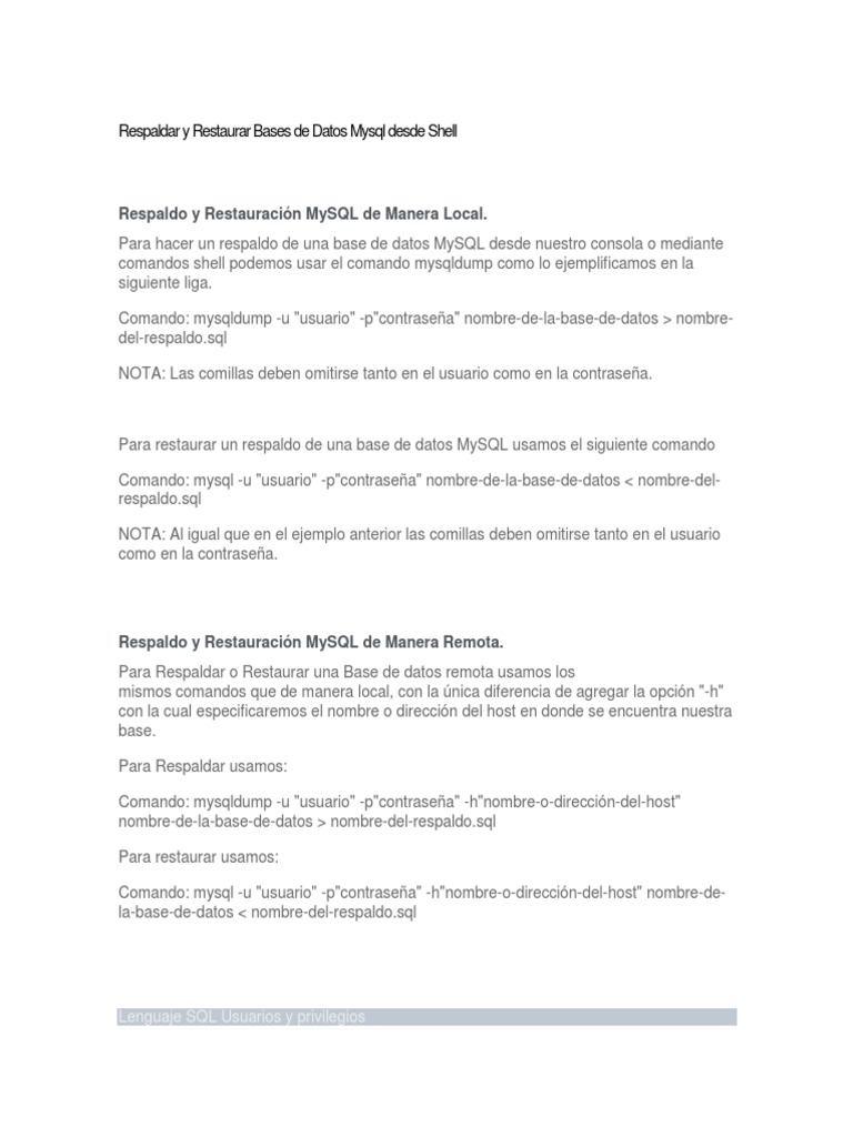 Respaldar y Restaurar Bases de Datos Mysql Desde Shell | PDF | Active X ...
