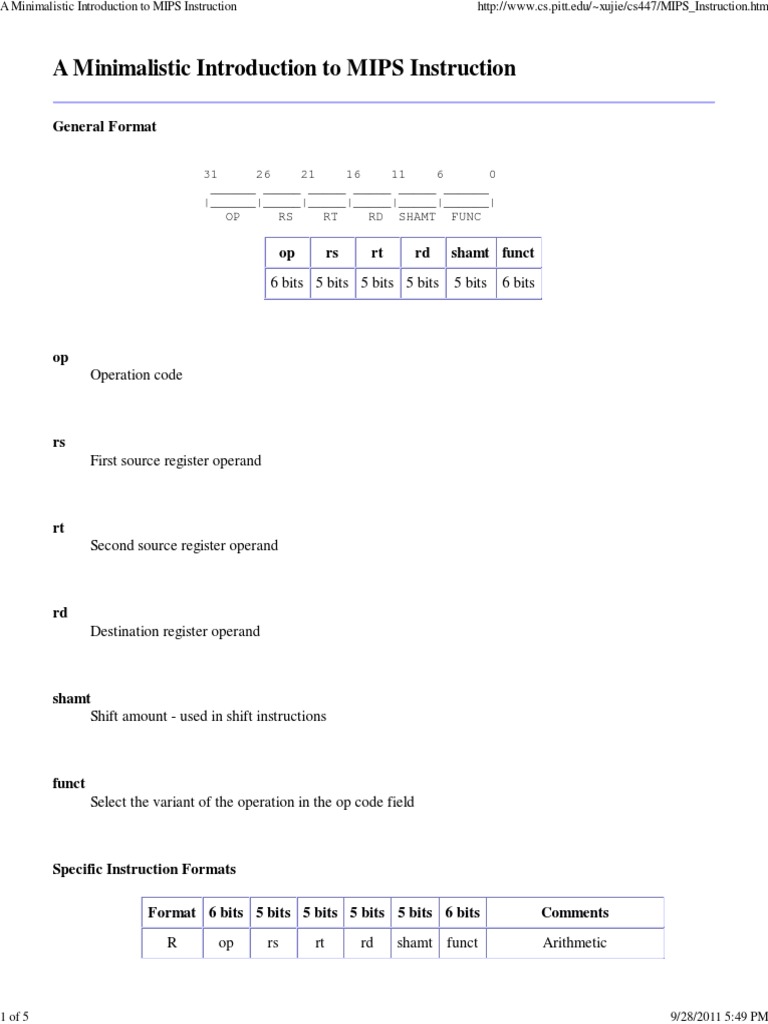 A Minimalistic Introduction To MIPS Instruction | PDF | Mips Instruction Set | Instruction Set