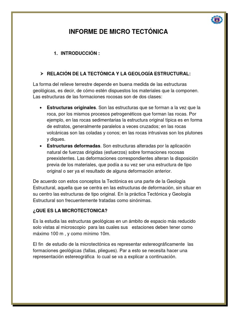 Informe de Micro Tectónica 2 | PDF | Tectónica | Esfera
