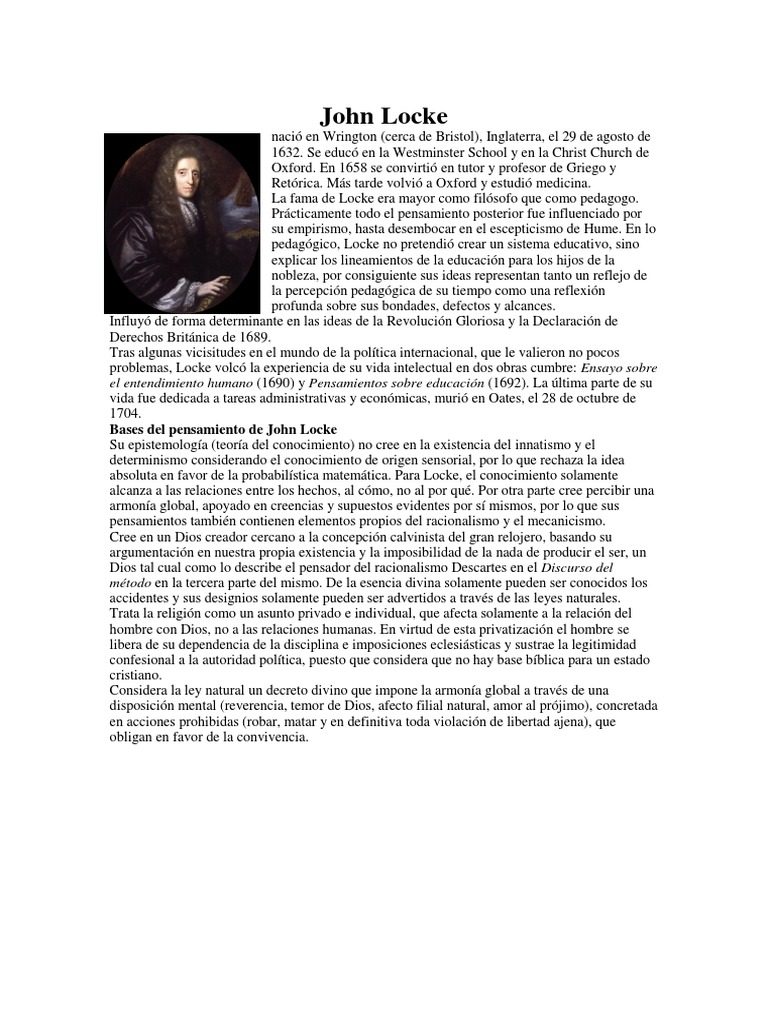 Biografia de John Locke | PDF | John Locke | Epistemología