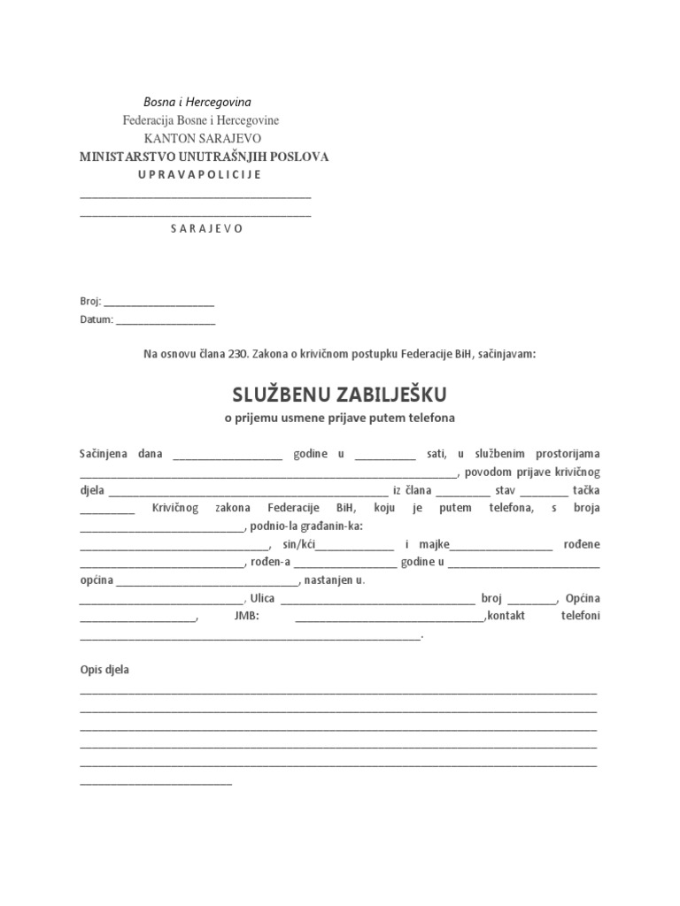 SL Zabiljeska Obrazac | PDF