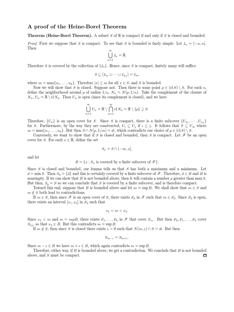A Proof of Heine Borel Theorem | PDF | Compact Space | Element (Mathematics)