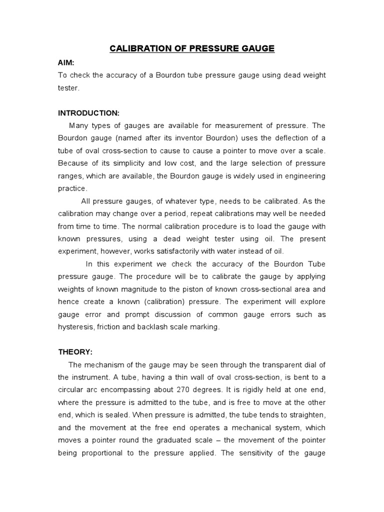 Calibration of Pressure Gauge | PDF | Pressure Measurement | Calibration
