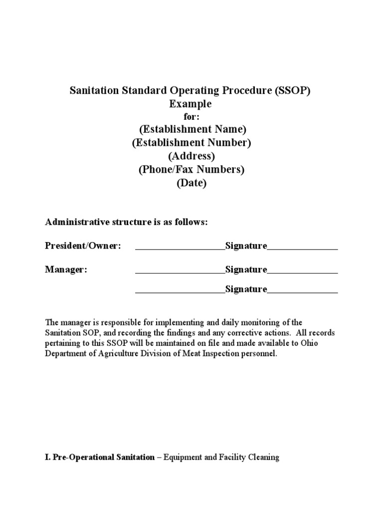 Sanitation Standard Operating Procedure | PDF | Hygiene | Sanitation