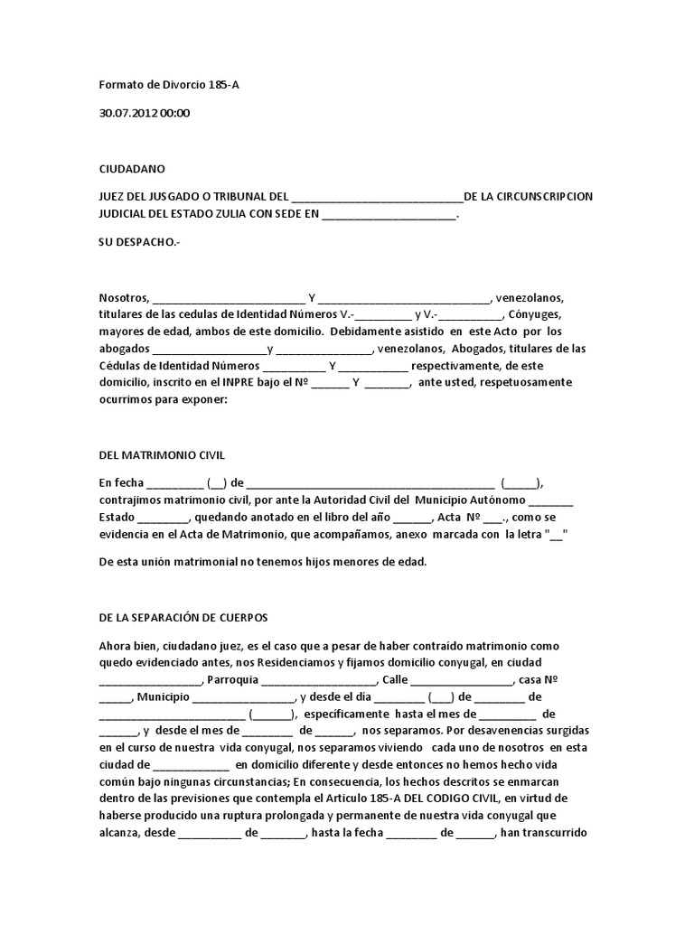 Formato de Divorcio 185 | PDF