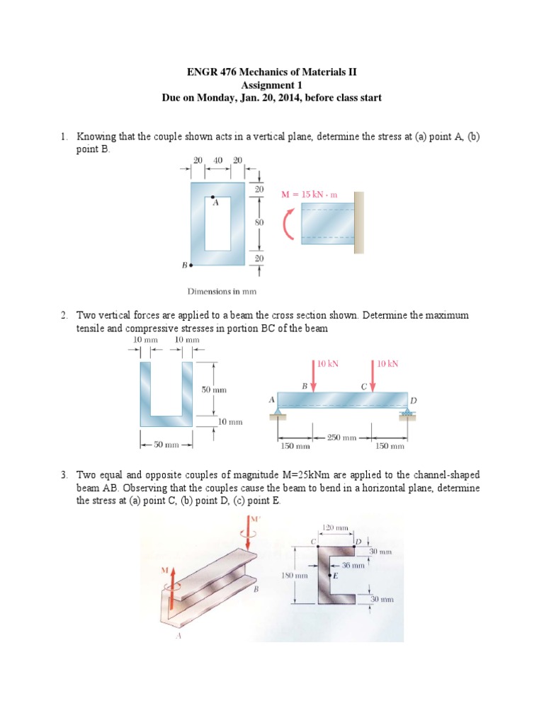 Assignment 1 Problems (Mechani2) Mechanics of Materials | PDF